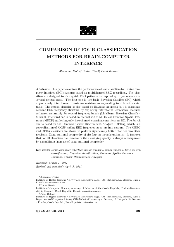 (PDF) COMPARISON OF FOUR CLASSIFICATION METHODS FOR BRAIN-COMPUTER ...