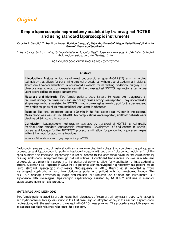 (PDF) Simple laparoscopic nephrectomy assisted by transvaginal NOTES ...