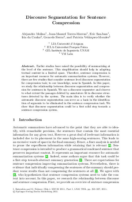 Pdf Discourse Segmentation For Sentence Compression