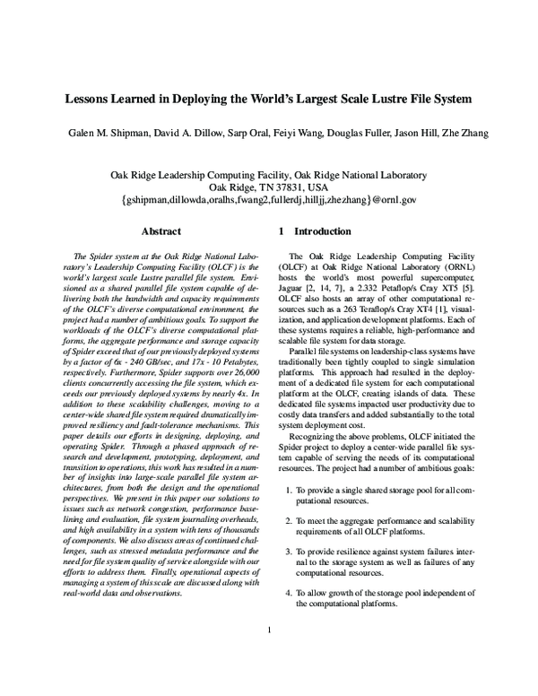 Pdf Lessons Learned In Deploying The World S Largest Scale Lustre File System