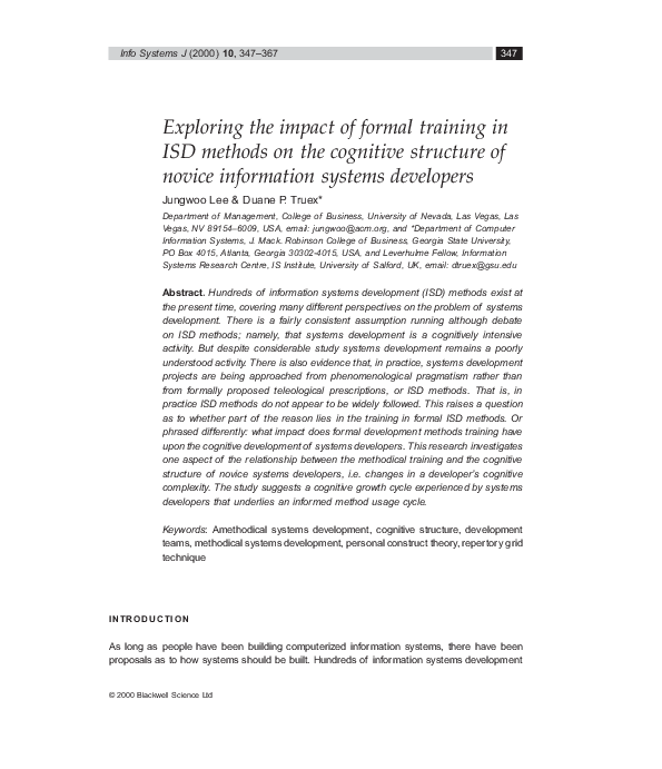 (PDF) Exploring the impact of formal training in ISD methods on the ...