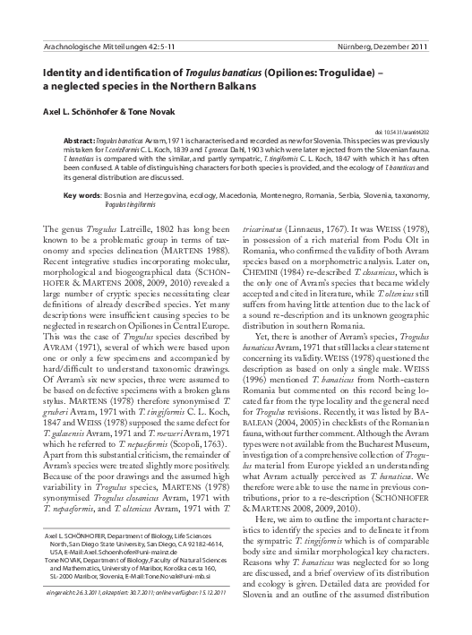 (PDF) Identity and identification of Trogulus banaticus (Opiliones ...