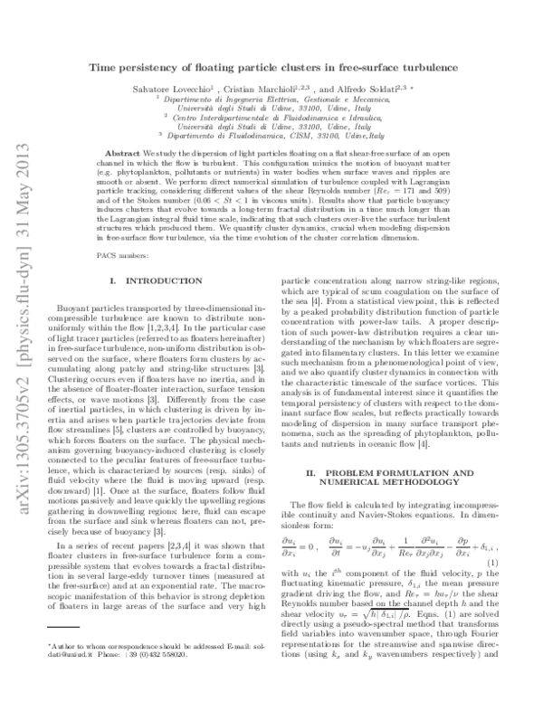 (PDF) Time persistence of floating-particle clusters in free-surface turbulence | Cristian ...