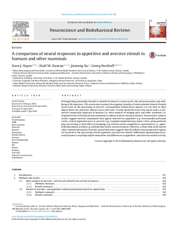 (PDF) A comparison of neural responses to appetitive and aversive ...