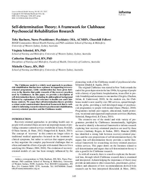 (PDF) Self-determination theory: A theoretical framework for researching the recovery ...
