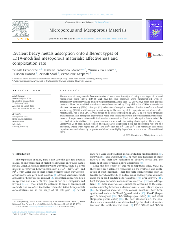 (PDF) Divalent heavy metals adsorption onto different types of EDTA-modified mesoporous ...