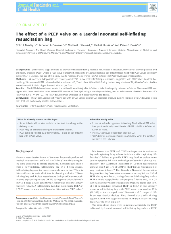 (PDF) The effect of a PEEP valve on a Laerdal neonatal self-inflating ...