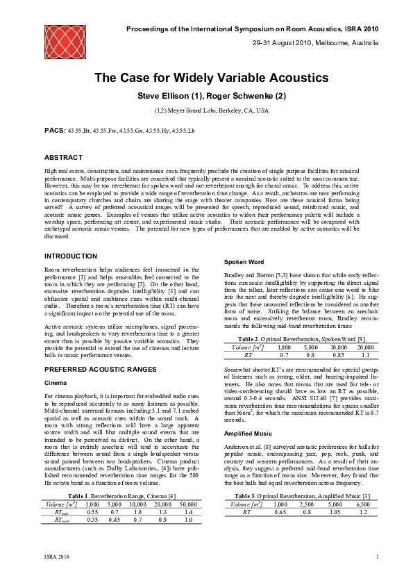 (PDF) The Case for Widely Variable Acoustics