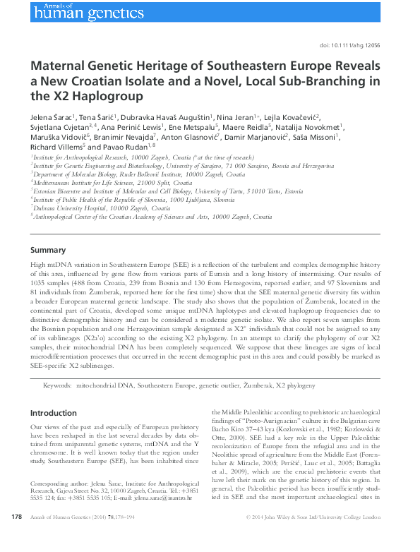 (PDF) Maternal Genetic Heritage of Southeastern Europe Reveals a New ...