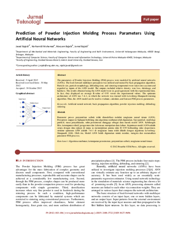 (PDF) Prediction of Powder Injection Molding Process Parameters Using Artificial Neural Networks