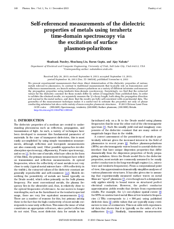 (PDF) Self-referenced measurements of the dielectric properties of metals using terahertz time ...