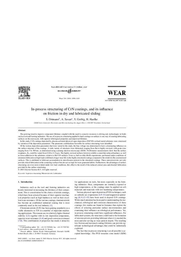 (PDF) In-process structuring of CrN coatings, and its influence on ...