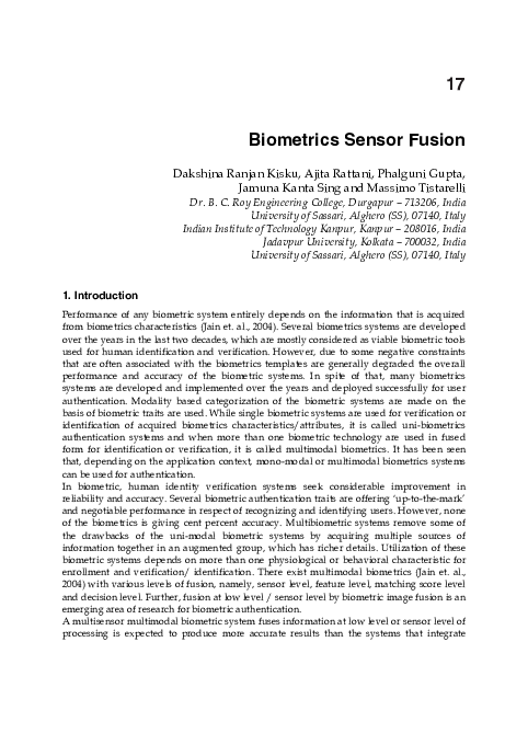 (PDF) Biometrics Sensor Fusion