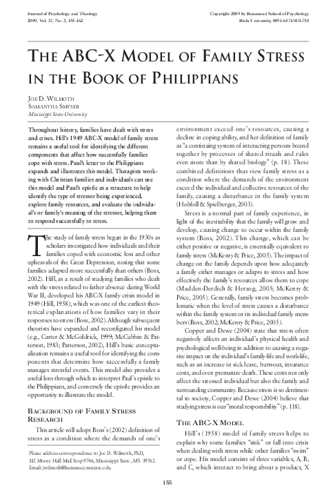 (PDF) The ABC-X model of family stress in the book of Phillipians