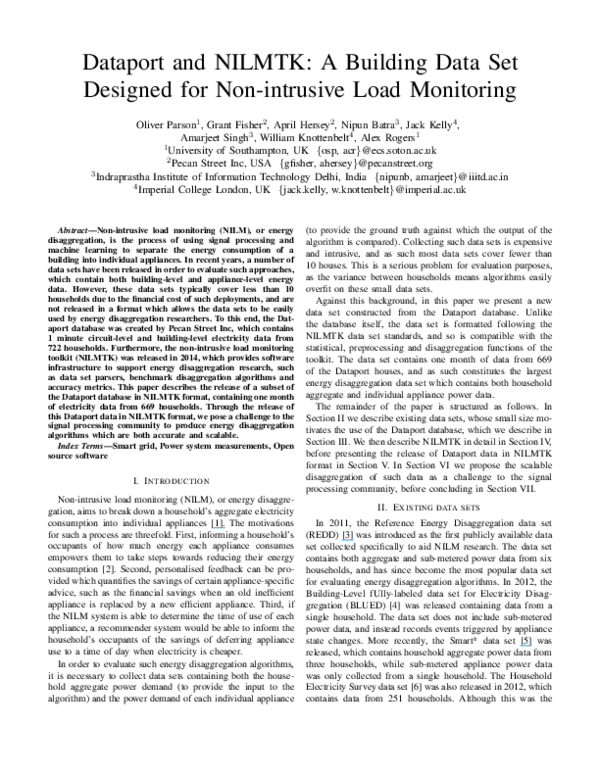 Pdf Dataport And Nilmtk A Building Data Set Designed For Non Intrusive Load Monitoring