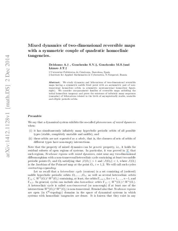 (PDF) Mixed dynamics of two-dimensional reversible maps with a ...