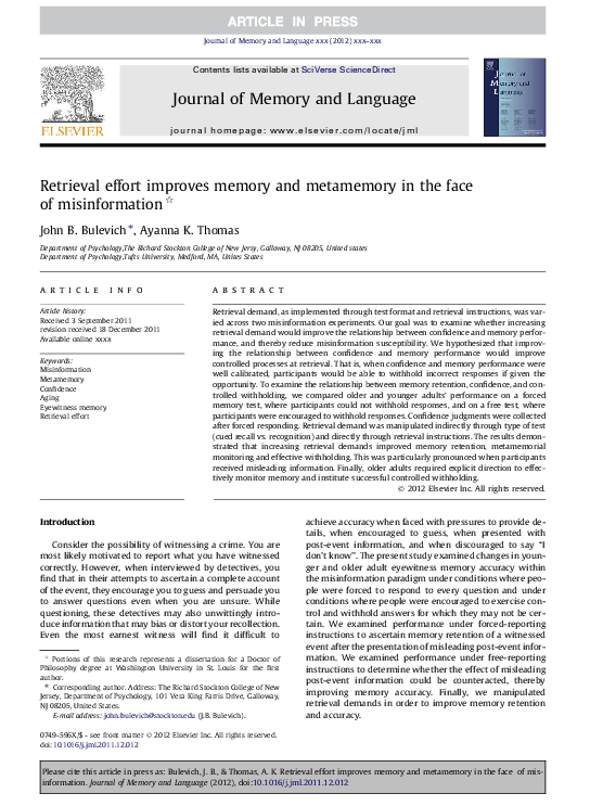 Pdf Can Controlled Processes Improve Performance In The Misinformation Paradigm