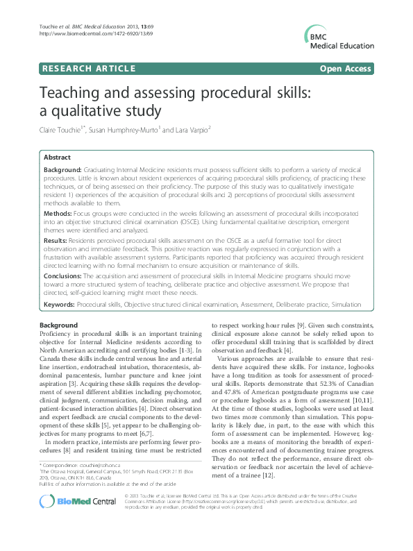 (PDF) Teaching and assessing procedural skills: a qualitative study