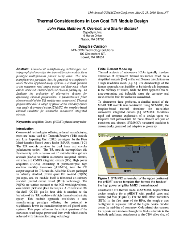 (PDF) Thermal Considerations in Low Cost T/R Module Design