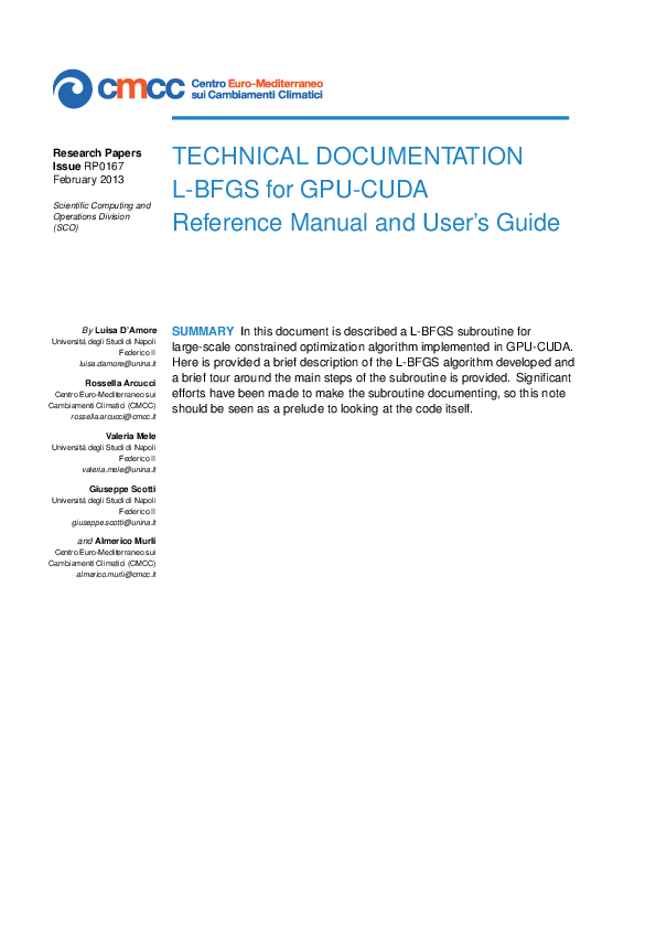 (PDF) Technical Documentation L-BFGS for GPU-CUDA Reference Manual and User's Guide