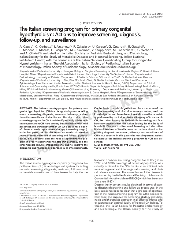 (PDF) The Italian screening program for primary congenital ...