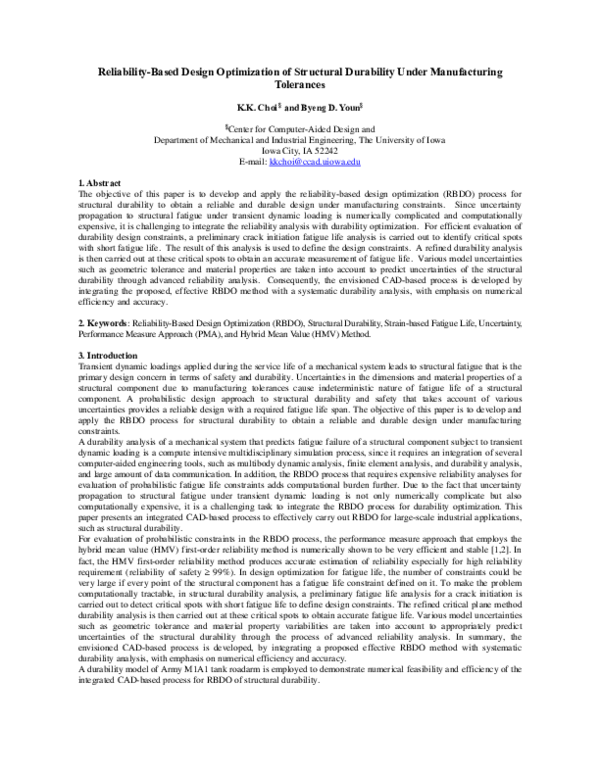 Pdf Reliability Based Design Optimization Of Structural Durability