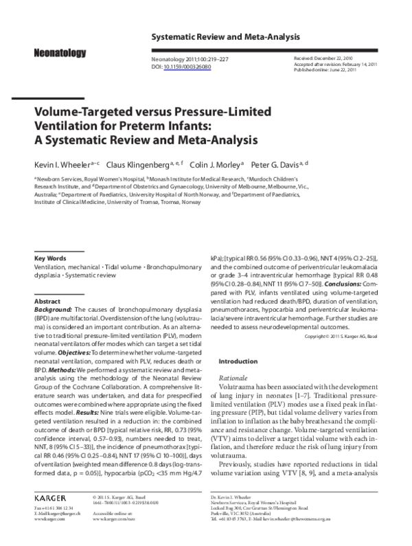 (PDF) Volume-Targeted versus Pressure-Limited Ventilation for Preterm ...