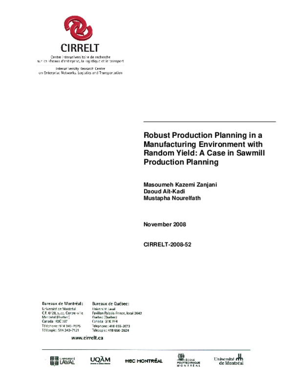 (PDF) Robust production planning in a manufacturing environment with ...