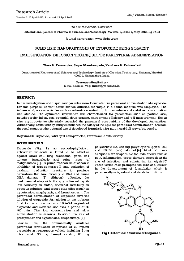(PDF) SOLID LIPID NANOPARTICLES OF ETOPOSIDE USING SOLVENT ...