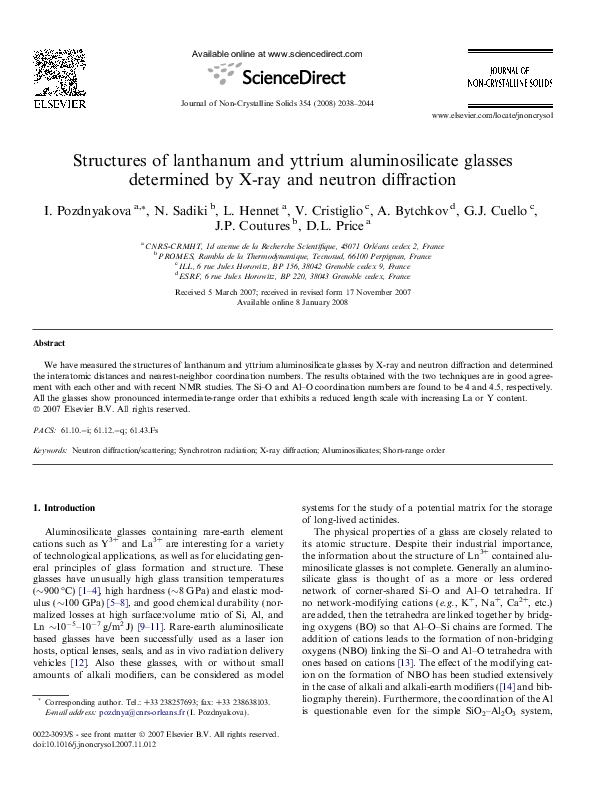 (PDF) Structures of lanthanum and yttrium aluminosilicate glasses ...