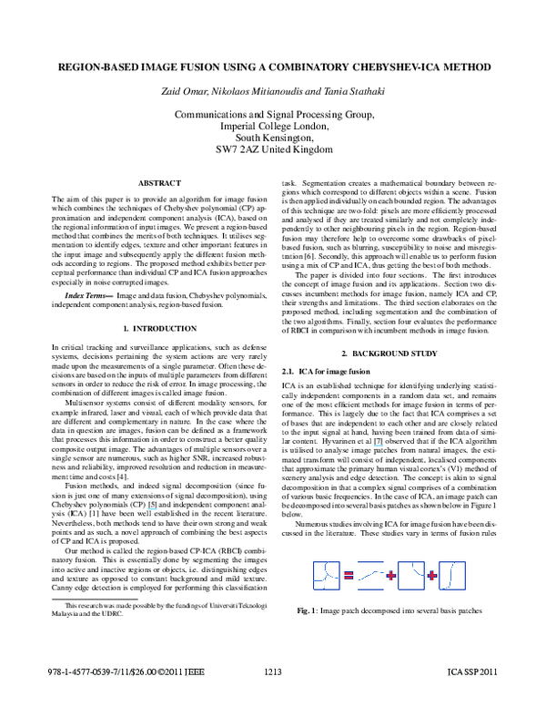 (PDF) Region-based image fusion using a combinatory Chebyshev-ICA method