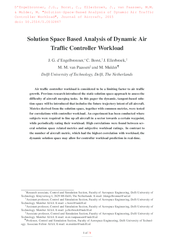 Pdf Solution Space Based Analysis Of Dynamic Air Traffic Controller Workload
