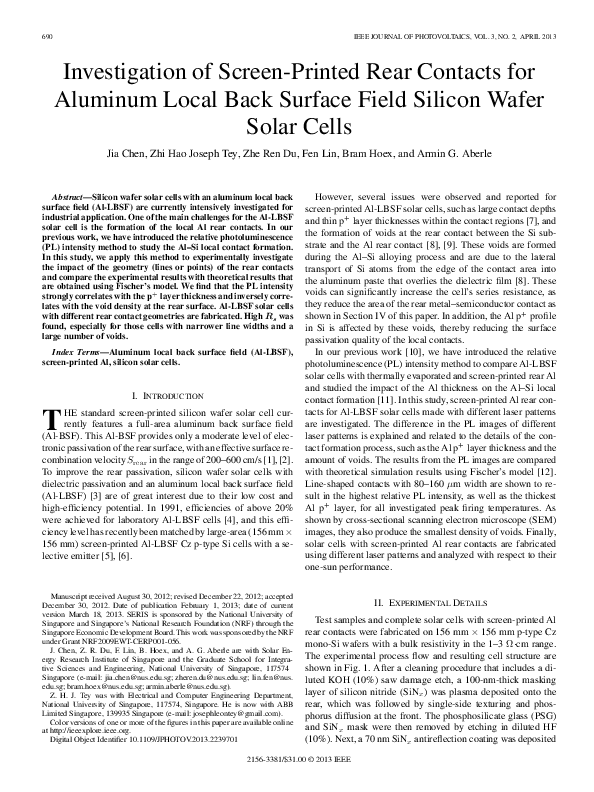 (PDF) Investigation of Screen-Printed Rear Contacts for Aluminum Local ...
