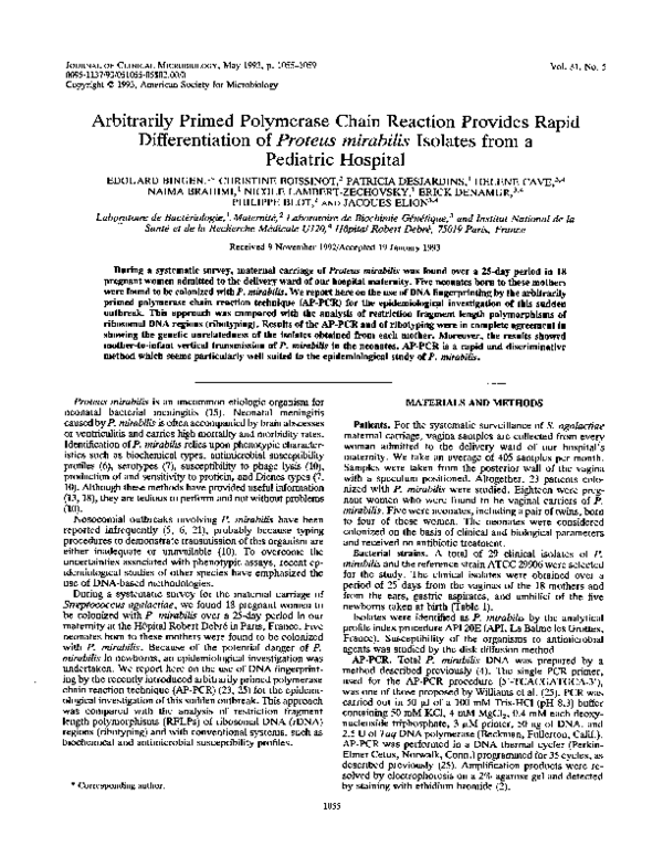 (PDF) Arbitrarily primed polymerase chain reaction provides rapid ...