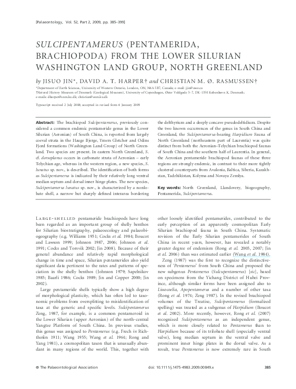 (PDF) SULCIPENTAMERUS (PENTAMERIDA, BRACHIOPODA) FROM THE LOWER ...