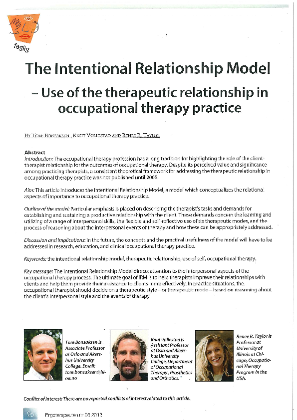 (PDF) The Intentional Relationship Model – Use of the therapeutic ...