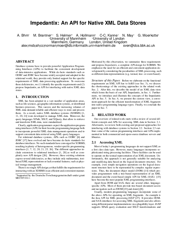 (PDF) Impedantix: An API for Native XML Data Stores