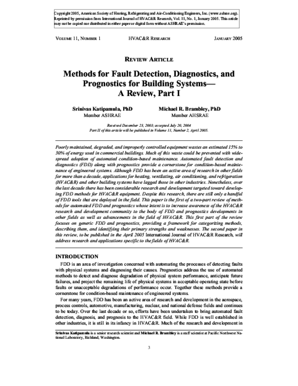 (PDF) Methods for fault detection, diagnostics, and prognostics for building systems-A review ...