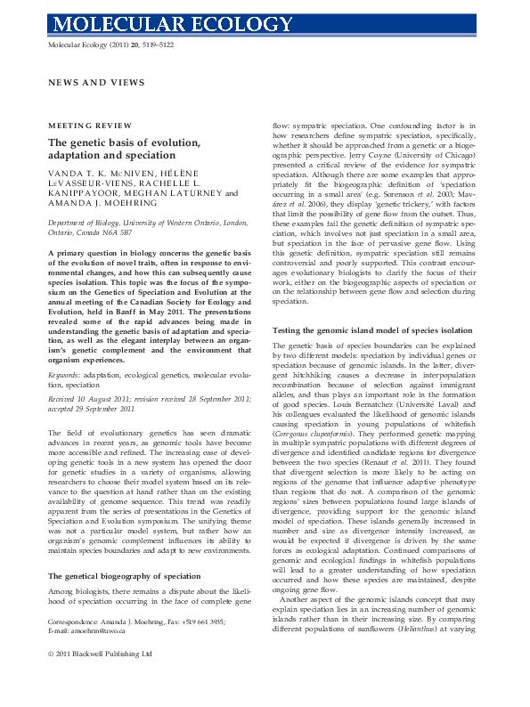 (PDF) The genetic basis of evolution, adaptation and speciation