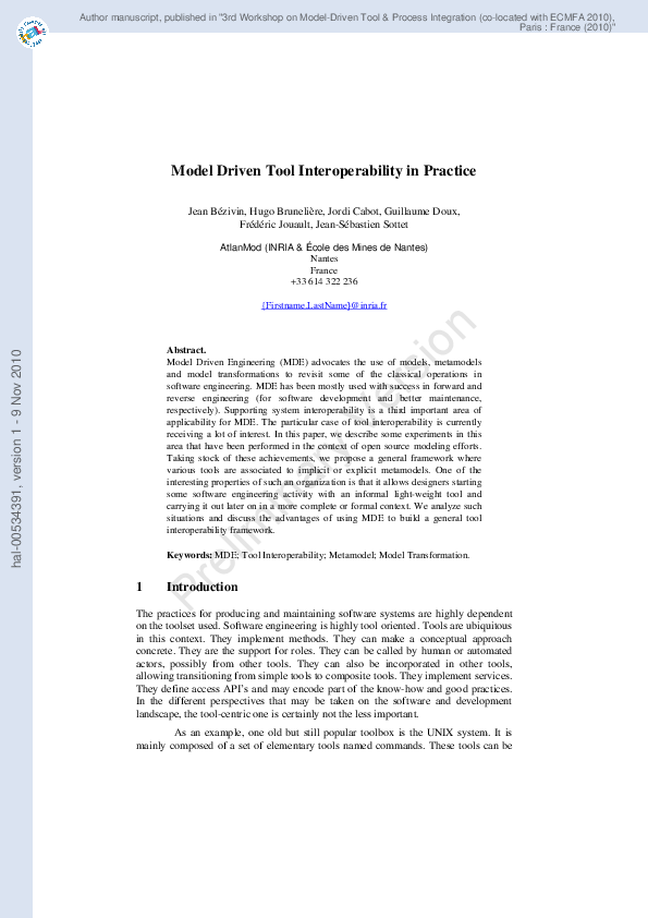 (PDF) Model Driven Tool Interoperability in Practice