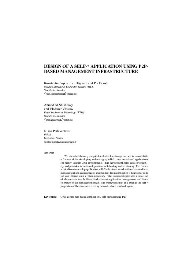 (PDF) Design of a self-* application using P2P-based management ...