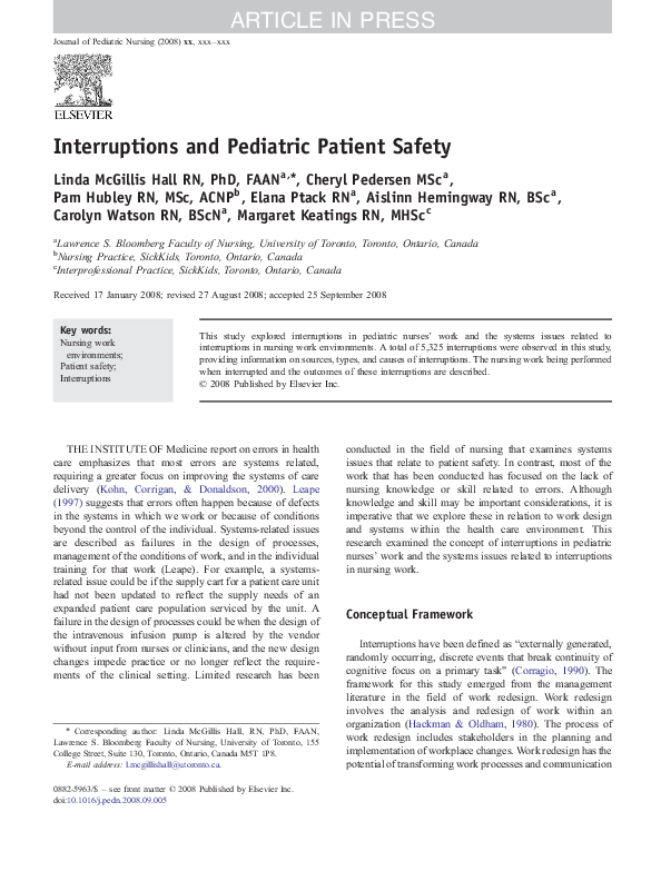 (PDF) Interruptions and Pediatric Patient Safety