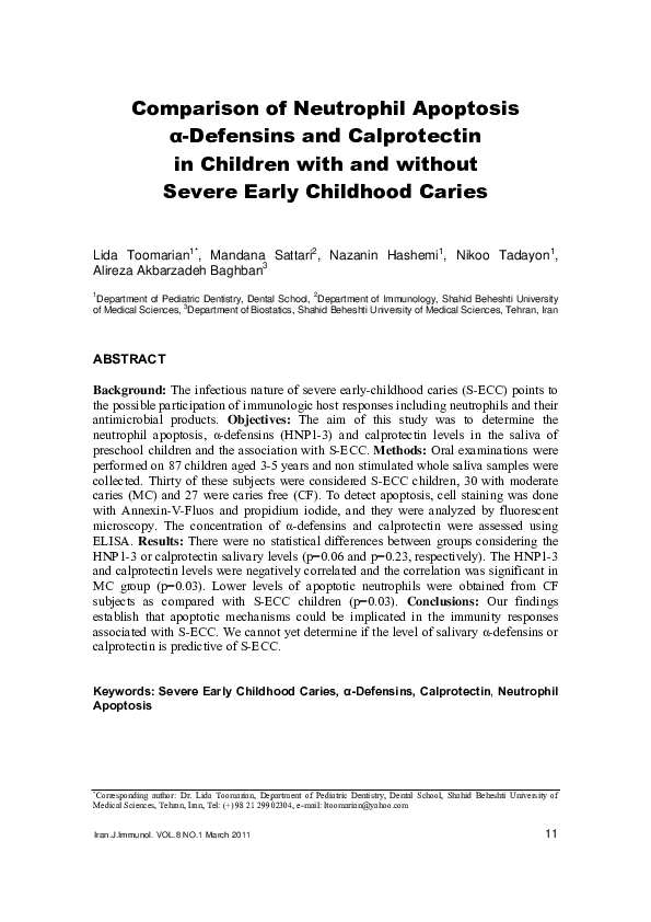 (PDF) Comparison of neutrophil apoptosis, α-defensins and calprotectin ...