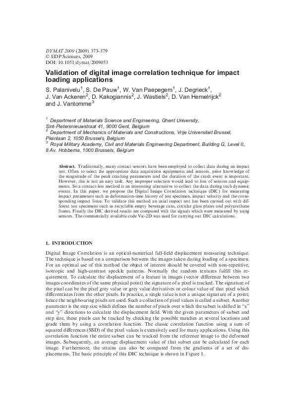 Pdf Validation Of Digital Image Correlation Technique For Impact Loading Applications