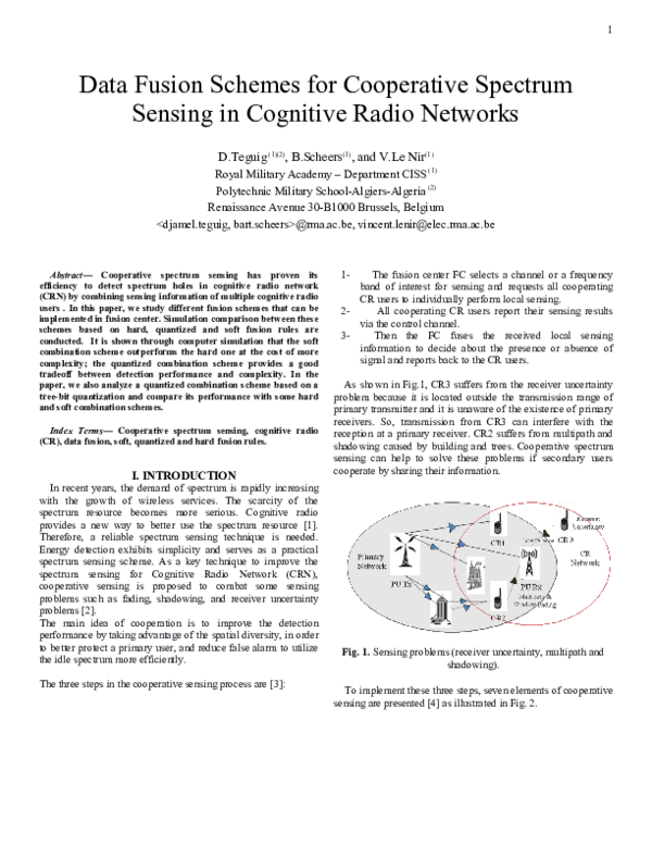 (PDF) Data Fusion Schemes for Cooperative Spectrum Sensing in Cognitive Radio Networks