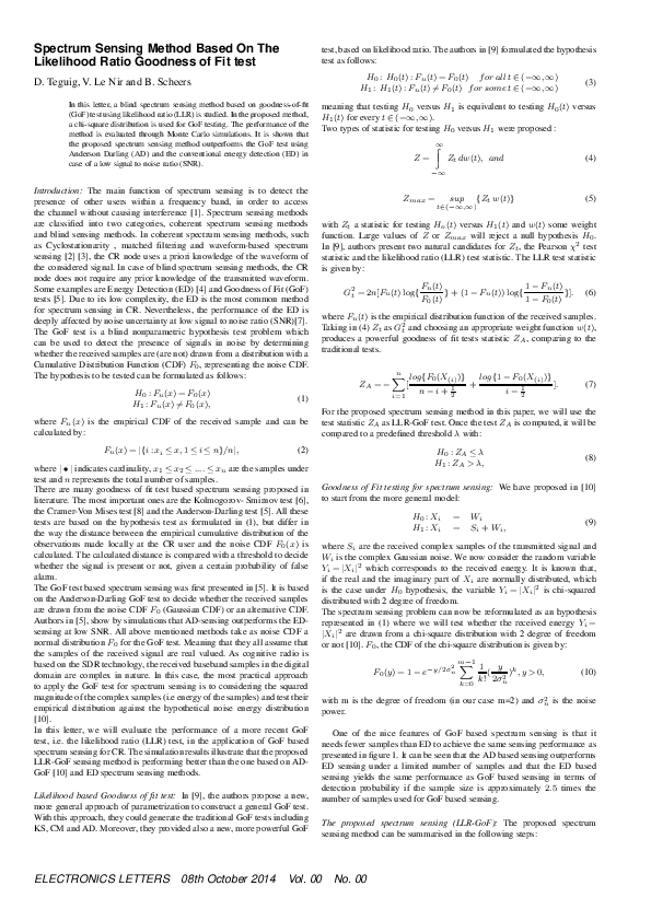 (PDF) Spectrum Sensing Method Based On The Likelihood Ratio Goodness of ...