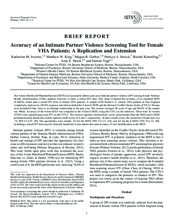 (PDF) Accuracy of an Intimate Partner Violence Screening Tool for ...