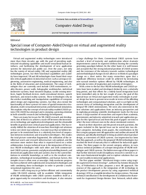 (PDF) Special Issue of Computer-Aided Design on virtual and augmented reality technologies in ...