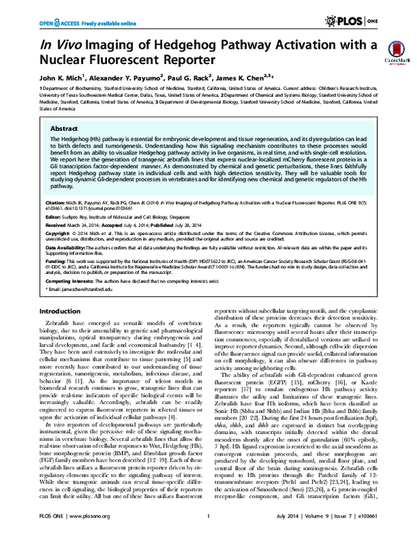 (PDF) In Vivo Imaging of Hedgehog Pathway Activation with a Nuclear ...