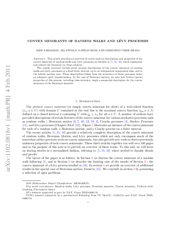 (PDF) Convex minorants of random walks and Lévy processes